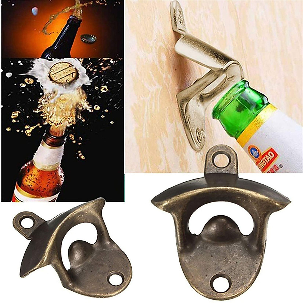 LIUCM Cast Iron Wall Mounted Bottle Opener With Screws For Beer Cap Coke Bottle Vintage Rustic Bar,Bronze