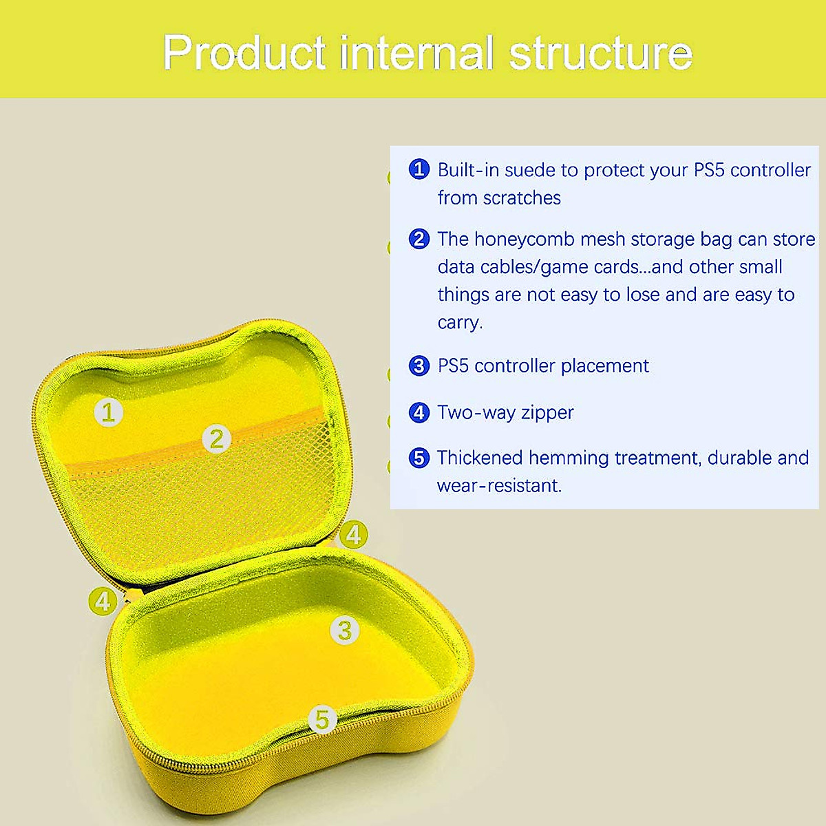 Birsppy KAKUMA Travel Carrying Case for PS5 Controller, Hard Protective Case Storage Bag for Playstation 5 DualSense Wireless Controller (Yellow)