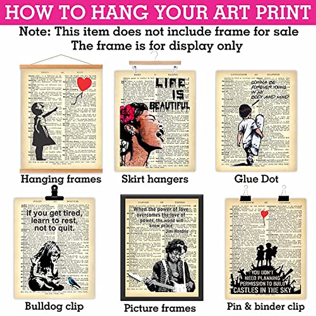 Banksy Wall Art Set - Motivational Graffiti Street Art Positive Inspirational Quotes Encouraging Poster for Living Room Teens Bedroom Home Office Decor - Unframed 8 x 10 Dictionary Prints