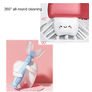 claiol Manual U-Shaped Toothbrushes for Kids 2-12 Years, Upgraded Silicone Toothbrush-Head More Comfortable Toothbrush for Children. (6-12 Years, Blue)