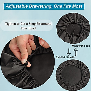 Sheomern 3 Pcs Super Jumbo Adjustable Satin Lined Shower Caps for Long Hair & Braids, Extra Large Shower Cap for Women & Men, Reusable XL with Waterproof Edge for Dreadlocks, Locs (Black)