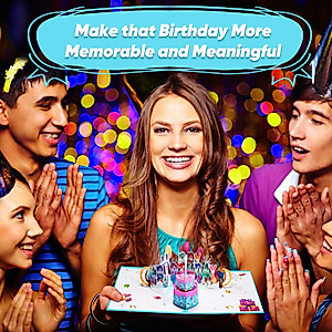 Venhoo Birthday Cards with Lights and Music, Funny Blowable Candle Musical Pop Up Greeting Birthday Card with DIY 0-9 Numbers, Play Happy Birthday Music Popup Card for Women, Mom, Daughter, Sister