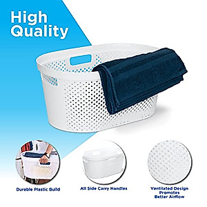Clorox Laundry Basket Plastic - Portable Clothes Hamper with Handles - Short Storage Bin for Bedroom and Baby Nursery, 1 Bushel, White
