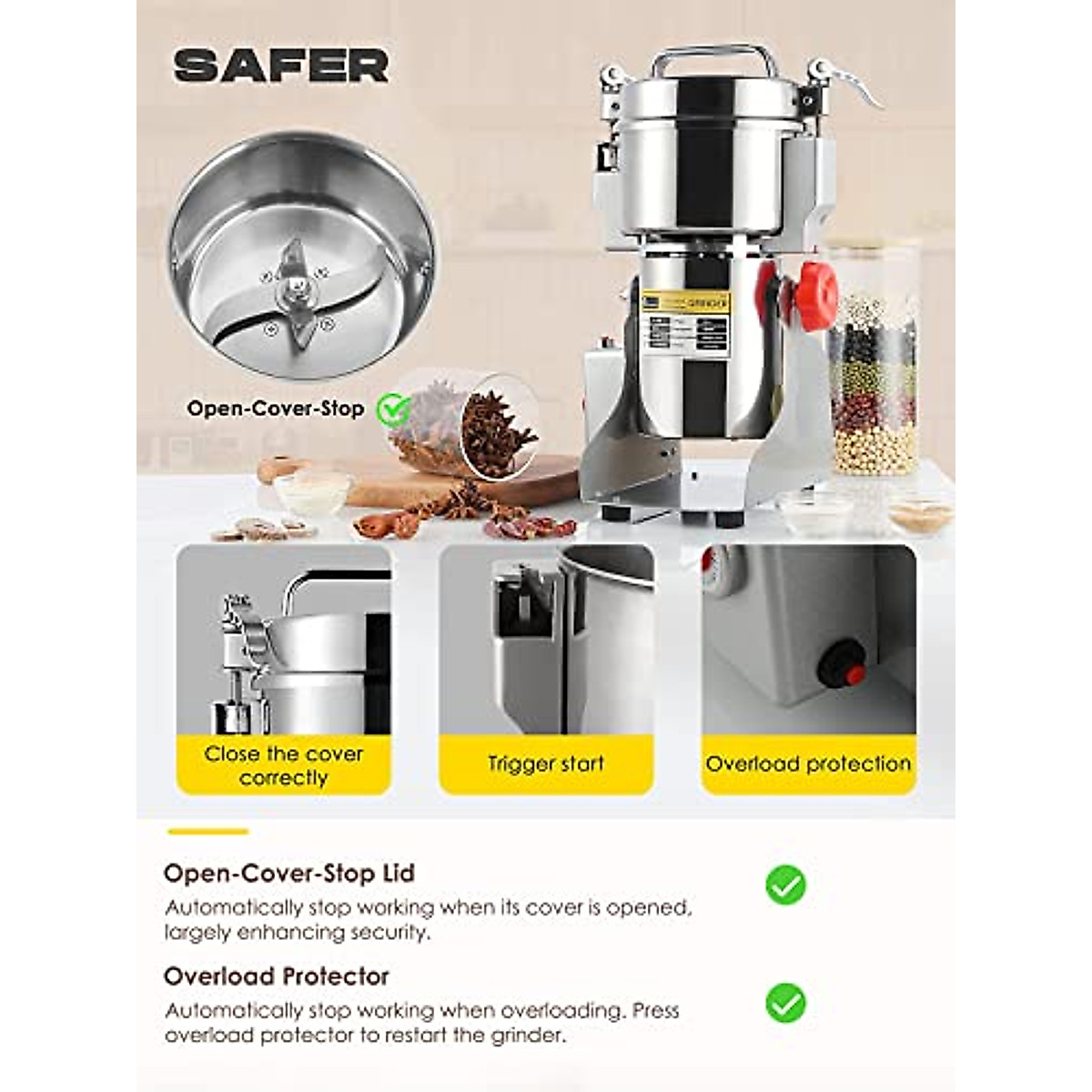 CGOLDENWALL 700g Electric Grain Grinder with Hand Crank Grinder