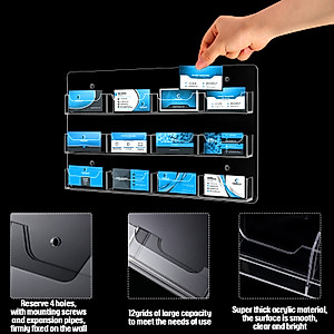Lincia Acrylic Business Card Holder Wall Mount Clear Sticker Display Rack Multiple Card Holders Clear Acrylic Card Organizing Sticker Display Stand Pre Drilled Acrylic Display (12 Pocket)