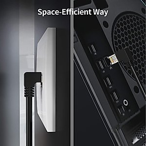 CableCreation CAT6 Ethernet Extension Cable, Shielded 8P8C Ethernet Patch Cable,Up Angled Support Bandwidth Up to 250mhz,1.6ft/0.5m,Black