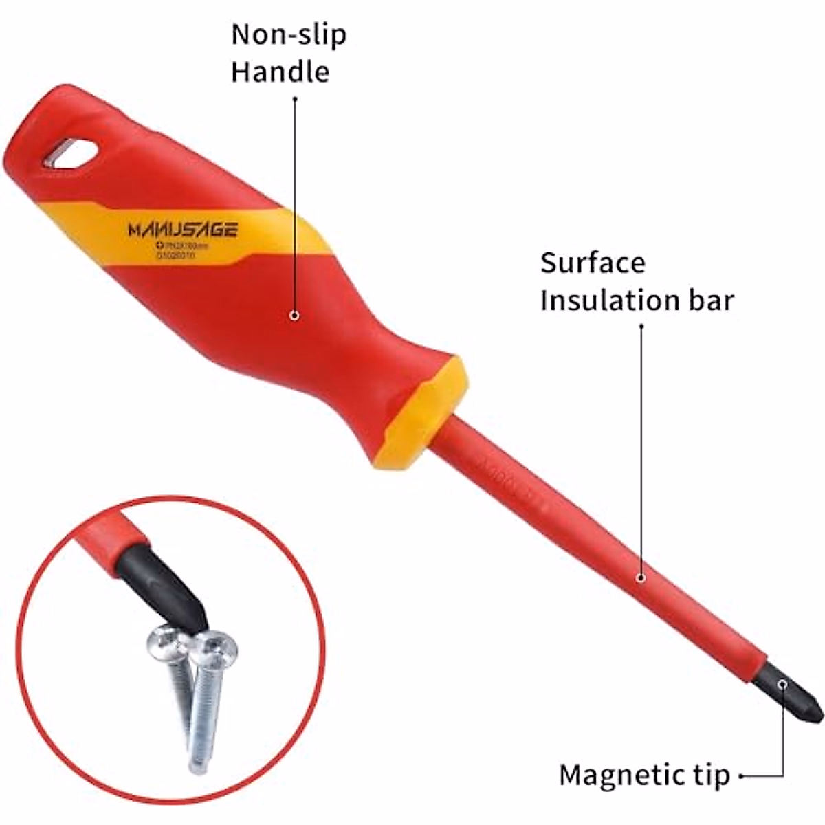 Manusage 1000V Insulated Electrician Screwdriver Set, 8-Pieces CR-V Magnetic Phillips Slotted Screwdriver Compatible with Tesla model 3 model y Cybertruck Charging stations