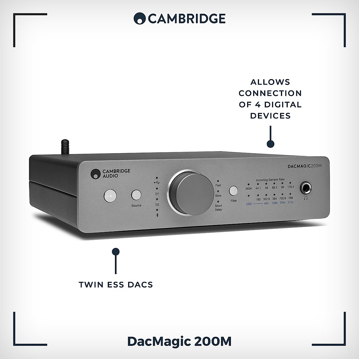 Cambridge Audio DacMagic 200M - MQA HiFi DAC and Headphone Amplifier with Bluetooth - PC/MAC Support with USB Connection - Handle Digital Files up to 24/768 or DSD512 - Lunar Grey