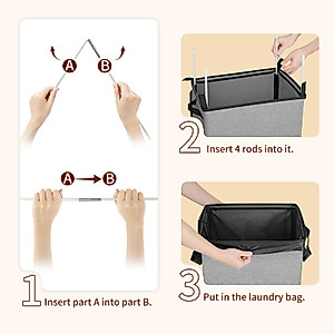 Relefree Laundry Hamper with Lid,100L Large Collapsible Laundry Baskets,Dirty Clothes Hamper with Removable Bag,Tall laundry Hamper with Internal Support for Bedroom,Bathroom,Dorm,Laundry Room,Grey