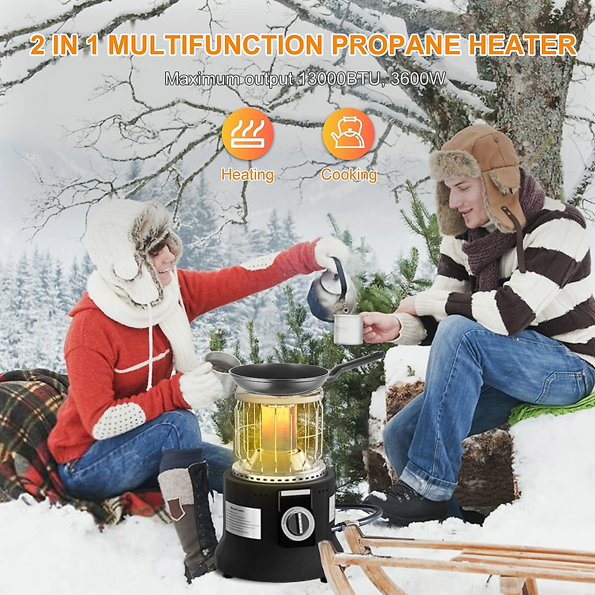 AKUSAKO Upgraded Propane Heater - Portable Tent Heater, Camping Gas Heater and Stove, Patio Heaters with Pressure Reducing Valve for Outdoor/Indoor Ice Fishing Hiking Hunting Survival Emergency,Black