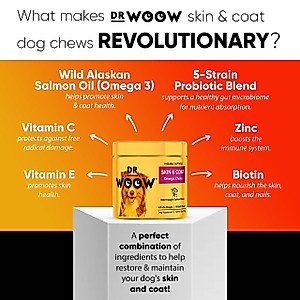 Dr Woow Pre, Pro, PostBiotic+ Salmon SkinHealth Soft Chew Supplement Bundle - Dog Vitamins, Zinc, Biotin, Probiotics, Omega 3 Fish Oil, and Wild Alaskan Salmon Oil, Cure Itchy Skin
