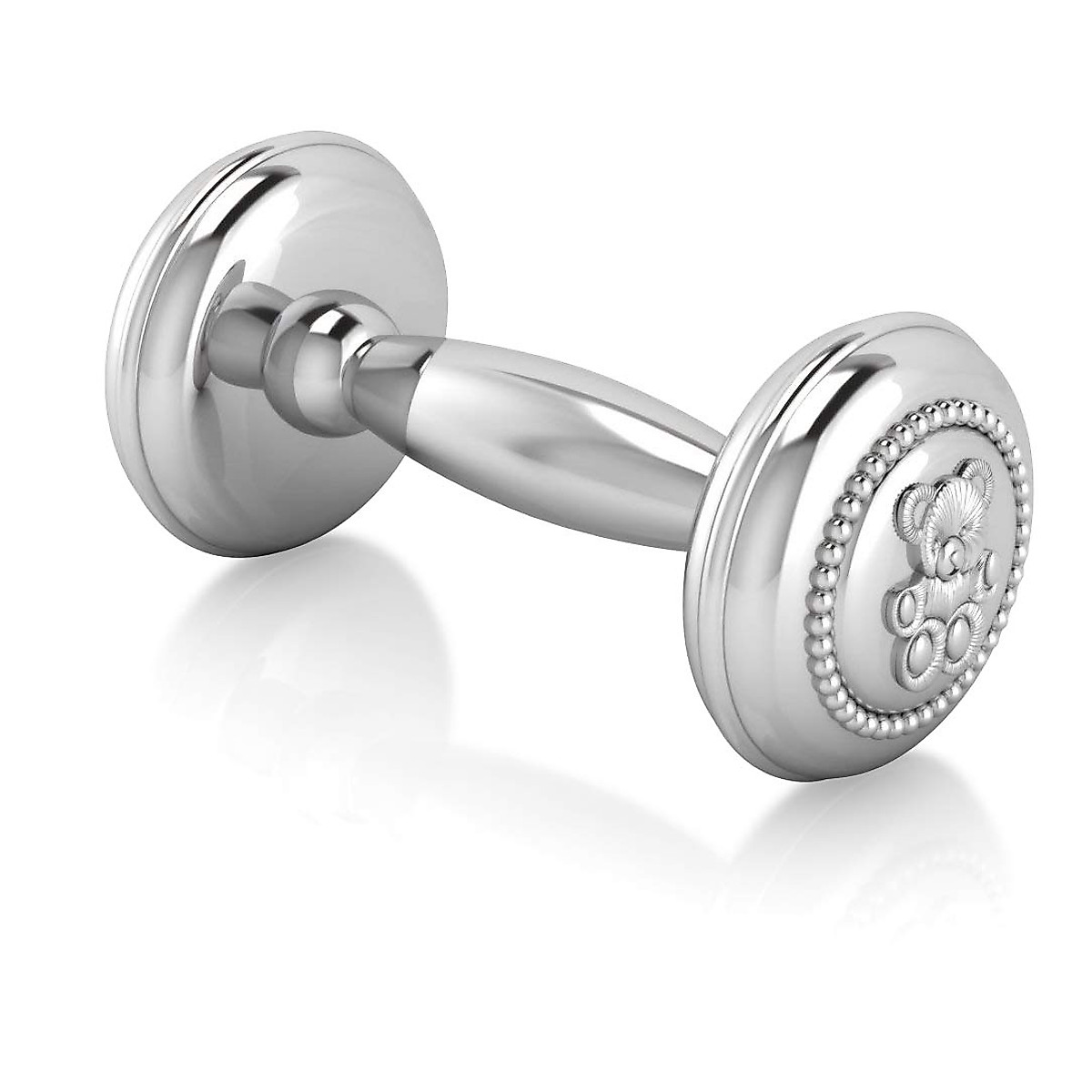 Krysaliis Silver Plated Teddy Rope Dumbbell Rattle for Newborn Baby boy and Baby Girl - Non-tarnishing, Durable, and Custom Engraveable Gift - Packaged in a Beautiful Gift Box