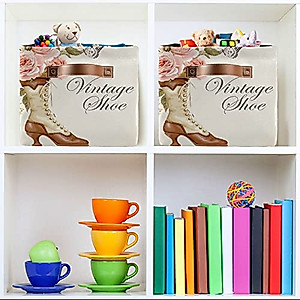 ALAZA Vintage Shoe Flower Rose Foldable Storage Box Storage Basket Organizer Bins with Handles for Shelf Closet Living Room Bedroom Home Office 2 Pack