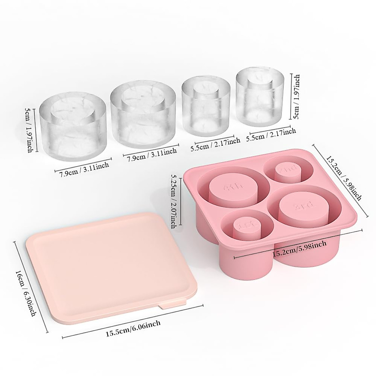 Large Silicone Ice Cube Tray for 20-30-40 oz Tumbler Cup, Slow Melting Ice Mold with Lid, Easy Release Ice Maker(Pink)