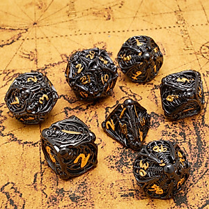 7-Piece Metal dice Set Skull Hollow Metal DND dice Set Suitable for Role Playing Dungeons and Dragons D&D dice