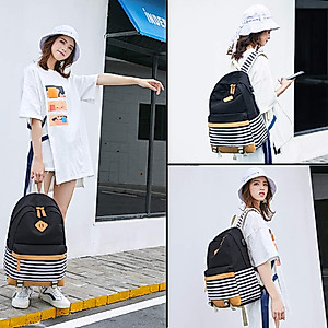 Meisohua Girls Canvas School Backpack Set Teen Girls Backpack with lunch bag College Laptop Backpack with USB (3 in 1 Black Set)