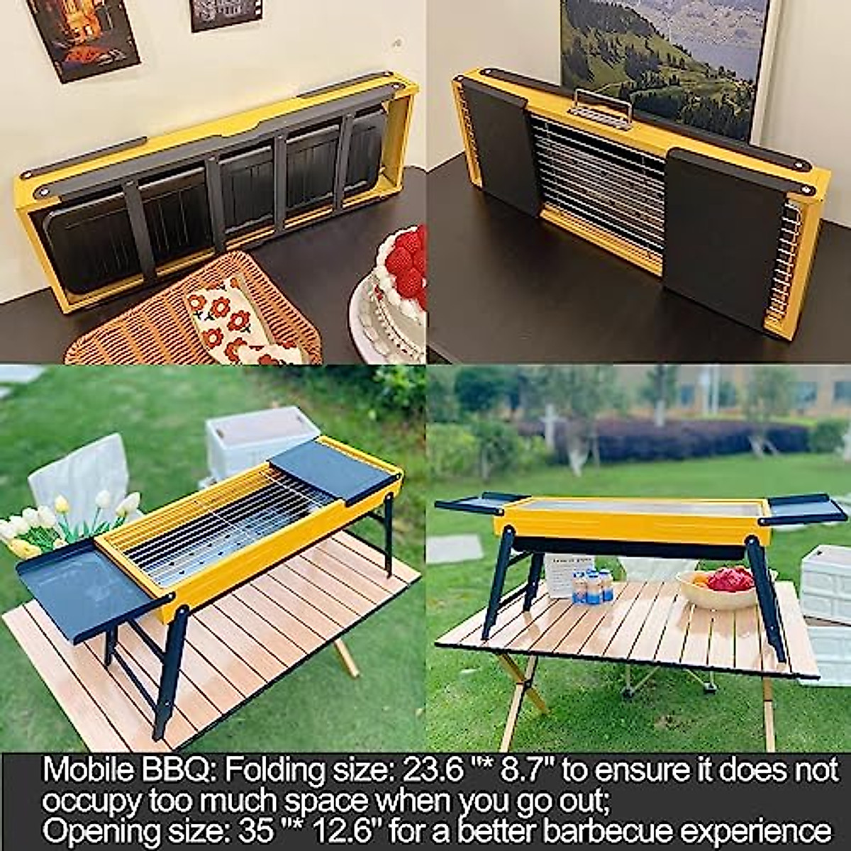 Advanced Folding Portable Barbecue Charcoal Grill, Barbecue Desk Tabletop Outdoor Stainless Steel Smoker BBQ for Outdoor Cooking Camping Picnics Beach