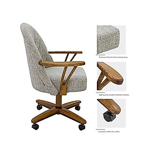Chromcraft Caster Swivel Tilt Dining Chairs, Luxe Casual Wooden Arm All-Metal Pedestal Base Chairs with Rolling Wheels for Kitchen(Fonzo Marble-Medium Oak)