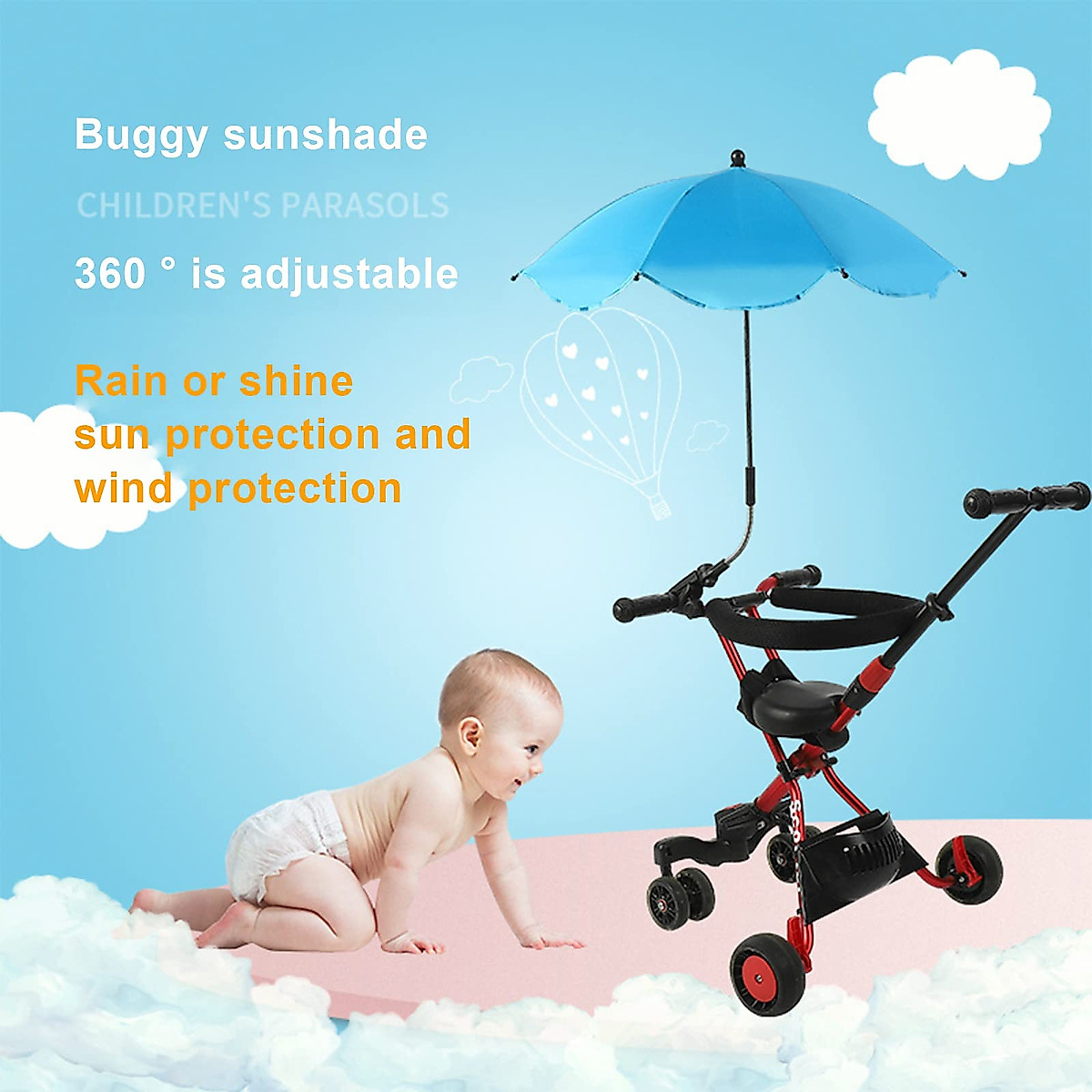 RENXR Chair Umbrella with Clamp, Universal Adjustable Beach Chair Umbrella UV Protection Sunshade Umbrella for Strollers Wheelchairs Patio Chairs,Purple