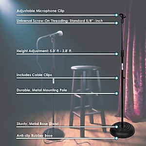 Gator Frameworks Microphone Stand Adapter Bundle for 6 Mics + PylePro PMKS5 Mic Stand (2.8-5 ft.)