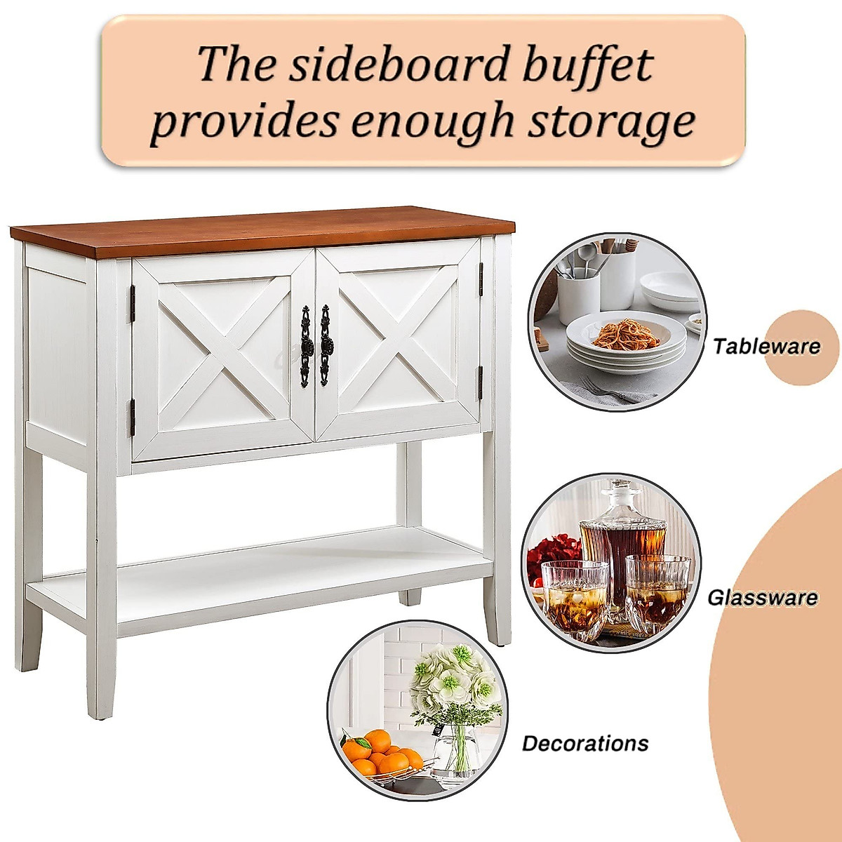 Warmiehomy Console Table Sofa Table with 2 Door Cabinets, Entryway Table with Storage Shelf, Farmhouse Entry Way Table Buffet Sideboard for Kitchen, Hallway, Foyer, Dining Room,Antique White