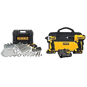 DEWALT Mechanics Tool Set, 1/4" & 3/8" & 1/2" Drive, SAE/Metric, 205-piece (DWMT81534) and 20V MAX Cordless Drill and Impact Driver, Power Tool Combo Kit with 2 Batteries and Charger (DCK240C2)