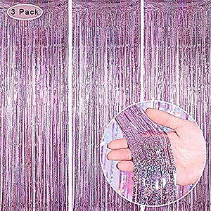 3 Pack Fringe Curtains Party Decorations,Tinsel Backdrop Curtains for Parties,Photo Booth Wedding Graduations Birthday Christmas Event Party Supplies (Pink)