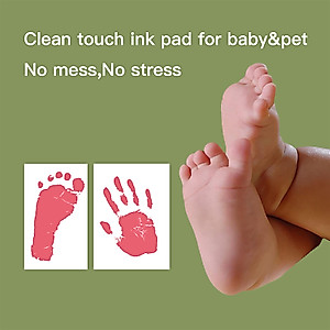 Xingwenice Large Clean Touch Ink Pad for Newborn Footprint Handprint, Inkless Infant Hand and Foot Stamp Kit - Family Keepsake Baby Shower Gifts for Boys or Girls, 2 Uses (Large,Pink)