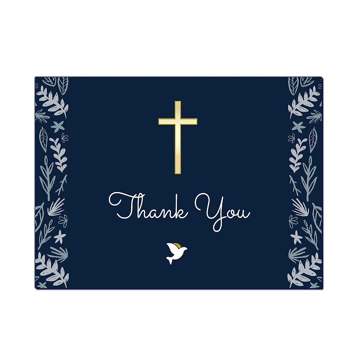 Elcer 20 Christian Thank You Cards Religious Catholic acknowledgment Notes Navy Blue & Gold Holy Communion Baptism Confirmation Christening Reconciliation Funeral with envelopes 8x5.5 (Navy Blue)
