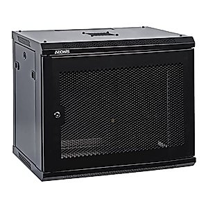 9U Professional Wall Mount Network Server Cabinet Enclosure 19-Inch Server Network Rack Meshed Door Low-Profile Black