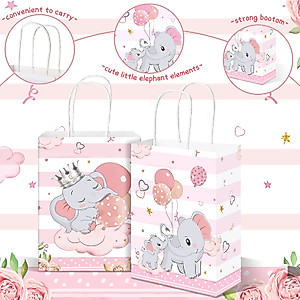 24 Pack Elephant Baby Gift Bags Baby Shower Treat Bags Birthday Party Favor Bags Candy Goodie Bags for New Parents Sprinkle Birthday Party Boy Girl Baby Shower Kids Animal Theme Supplies Decor(Pink)