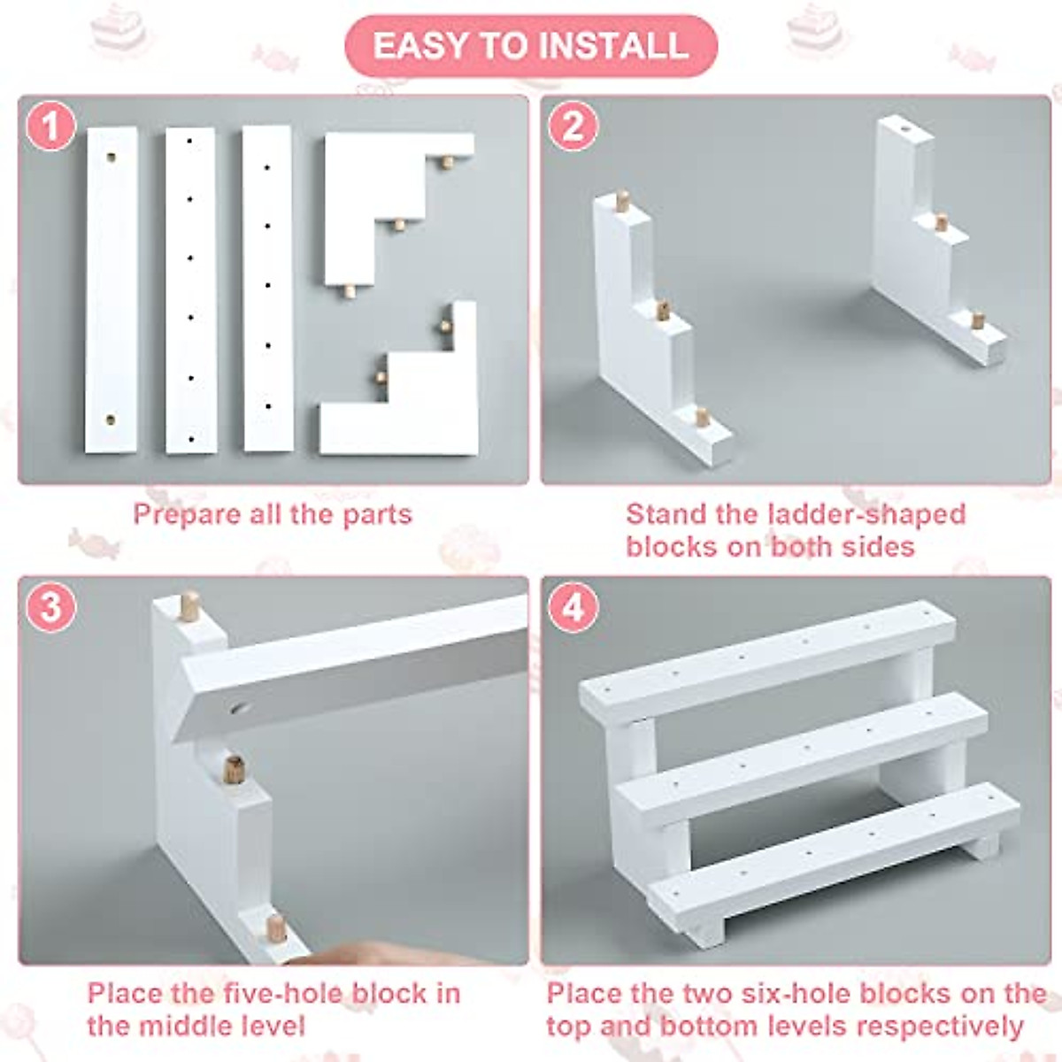 2 Pack Wood Cake Pop Stands Sucker Display 3 Tier Lollipop Holders with 100 Treats Bags 100 Lollipop Sticks 100 Gold Twist Ties for Dessert Table of Wedding Baby Shower Birthday Party (Wood)