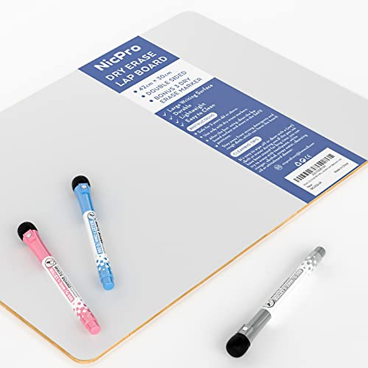 Nicpro 12 x 16 inches Lapboard Small Dry Erase Lap Board Double Sided with 3 Water-Based Pens Learning Mini Whiteboard Portable for Kid Student and Classroom Use