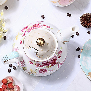 AWHOME Tea Pot Bone China Floral Design Vintage Teapot Loose Tea Women and Tea lovers 850 ml about 4 Cups Gift Box