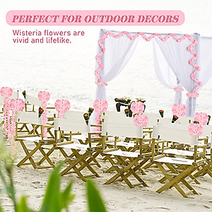 Juinte 20 Pieces 65.6 Ft Faux Silk Wisteria Vine Hanging Garland Faux Wisteria Vine Ratta Hanging Flowers Silk Faux Flowers Garland Faux Flowers Garland for Home Wedding Garden Outdoor Decor (Pink)