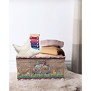Easter Gnome Bunny Truck Waterproof Fabric Storage Basket for Organizing Bedroom Bathroom Laundry Room Collapsible Storage Bins Rustic Wooden Decorative Shelf Basket for Gifts Empty