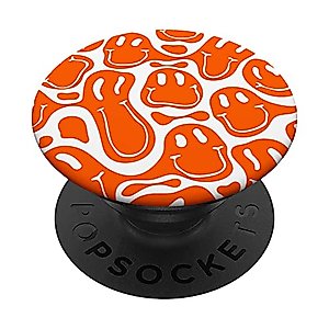 orange aesthetic white trippy liquid dripping smile face PopSockets Swappable PopGrip