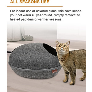 clawsable Heated Cat Bed for Large Cats, 19" Detachable Cave Heated Pet Bed with Time & Temp Adjustable Pet Heating Pad for Indoor Cat, Electric Cat Bed Heater Warmer for Cat