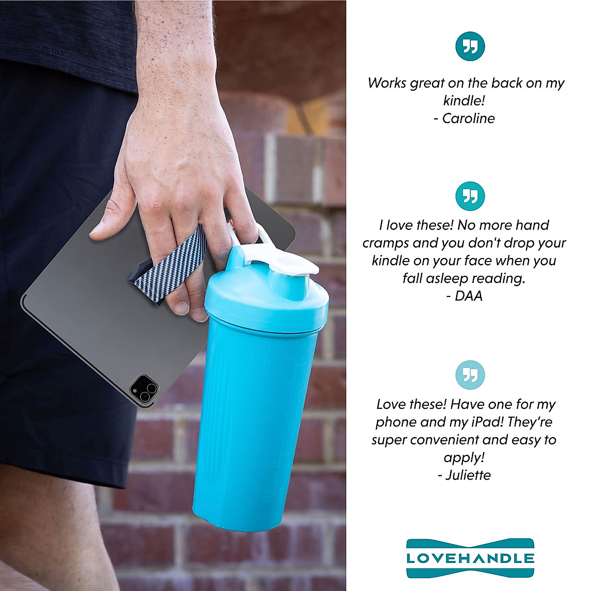 LoveHandle Tablet/XL Grip for Most Tablets and Large Smartphones, Black Elastic Strap Finger Grip with Black Base (LHT-01-Black)