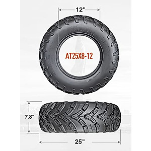 HALBERD 6PR ATV/UTV Tires, 25x8-12 All Terrain 15mm Tread Depth 25x8x12 Trail Sand Off-Road Tires, Set of 2 ATV Tires