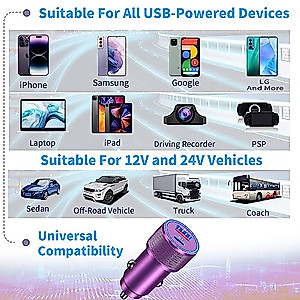 [Apple MFi Certified] iPhone Fast Car Charger, Veetone 48W Dual Port USB-C PD/QC3.0 Power Car Charger Adapter + 2 Pack Lightning Braided Cable Quick Charging for iPhone 14 13 12 11 Pro/XS/XR/SE/X/iPad