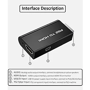 PS2 to HDMI Converter Adapter, Video Converter PS2 to HDMI Converter with 3.5mm Audio Output for HDTV HDMI Monitor Supports All PS2 Display Modes