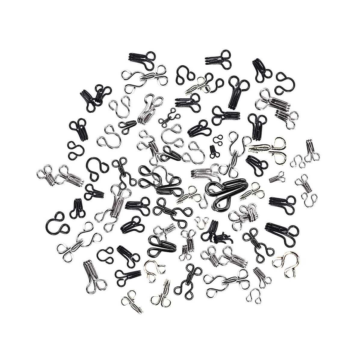 KACOLA 60 Set Sewing Hook and Eye Latch for Clothing, Bra Hooks Replacement, Large Hooks and Eyes Clasps for Clothing, Sewing DIY Craft, 3 Sizes 23/17/12.5mm, Black and Silver