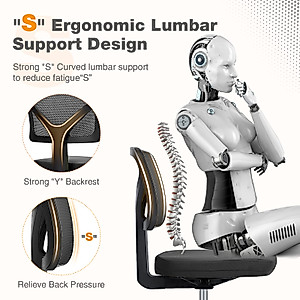 Armless Mesh Office Chair, Ergonomic Computer Desk Chair, No Armrest Small Mid Back Executive Task Chair with Lumbar Support and Swivel Rolling for Small Spaces, Black