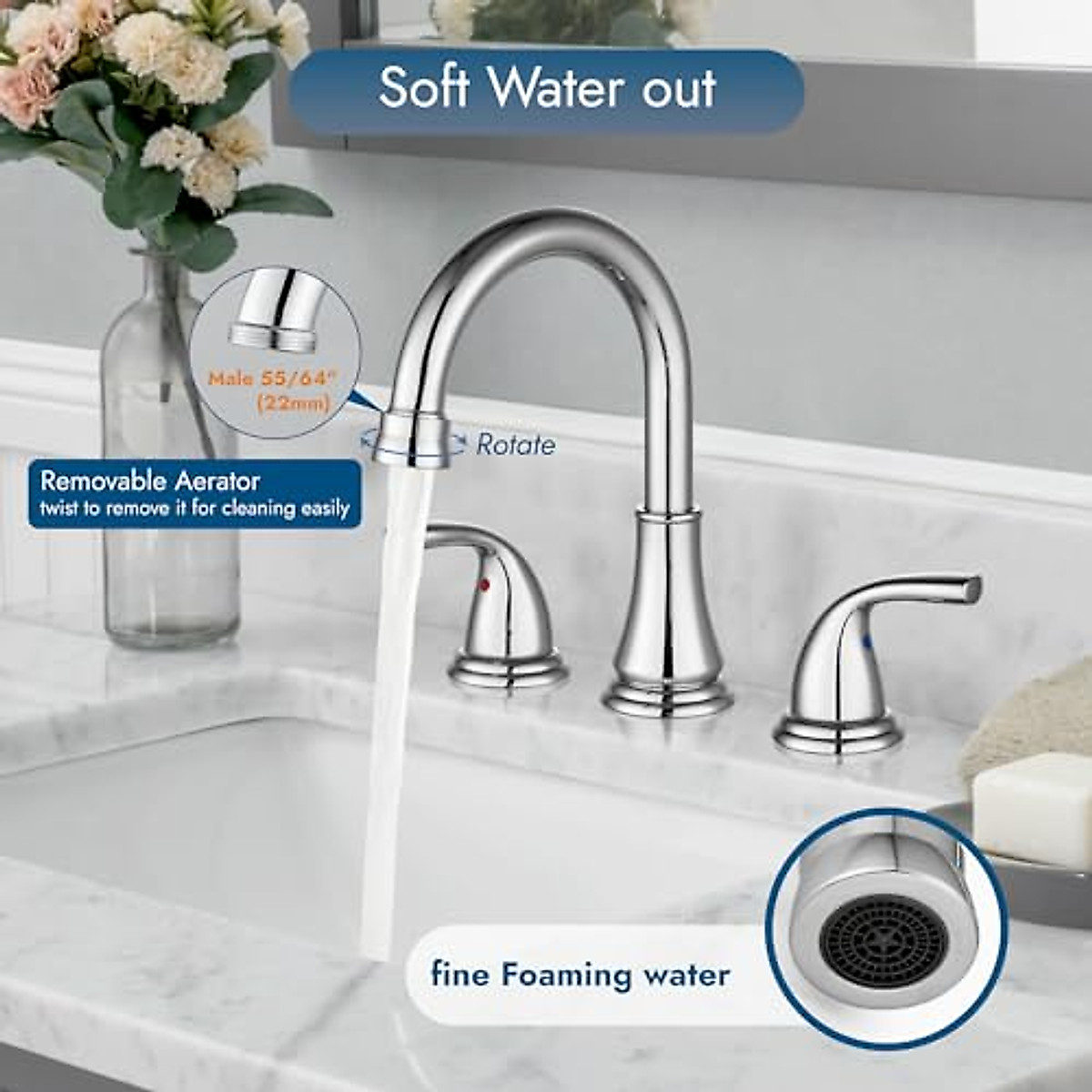 Cinwiny Widespread Bathroom Faucet for Sink 3 Hole 8 inch Deck Mounted Vanity Faucet 2 Handles Bathroom Sink Faucet with Pop up Drain,Polish Chrome,C-Handle