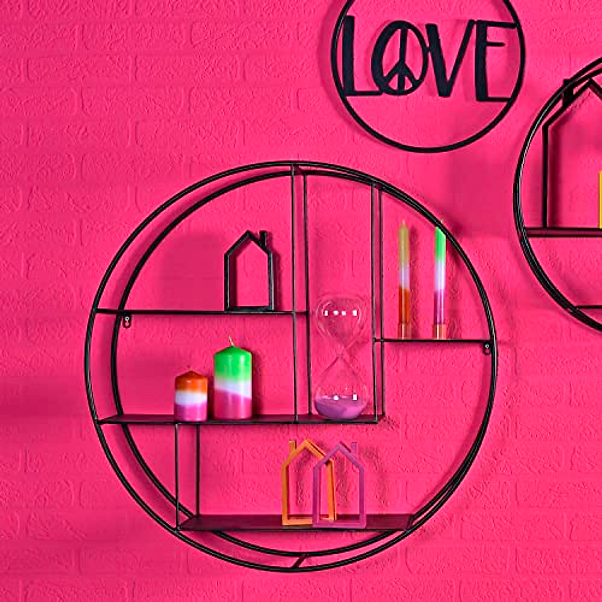 WHW Whole House Worlds Industrial Round Metal Wall Shelf, 4 Levels, Floating, Scandi Contemporary Style, Black Iron, 29 Inches Diameter