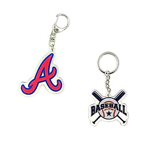 NEUNEL Designed with for Braves fans Set 2-pack Premium Acrylic keychain，Double layered Acrylic Crystal, Stainless Steel Keyring ring
