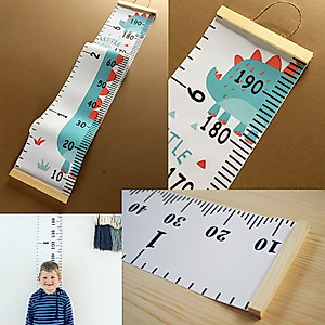 2 Pack Kids Baby Hanging Growth Chart,Hanging Ruler Wall Decor Ruler,Wood Frame Fabric Canvas Removable Height Measurement Ruler for Kids,Toddlers and Babies(Dinoaurs and Basic Styles)