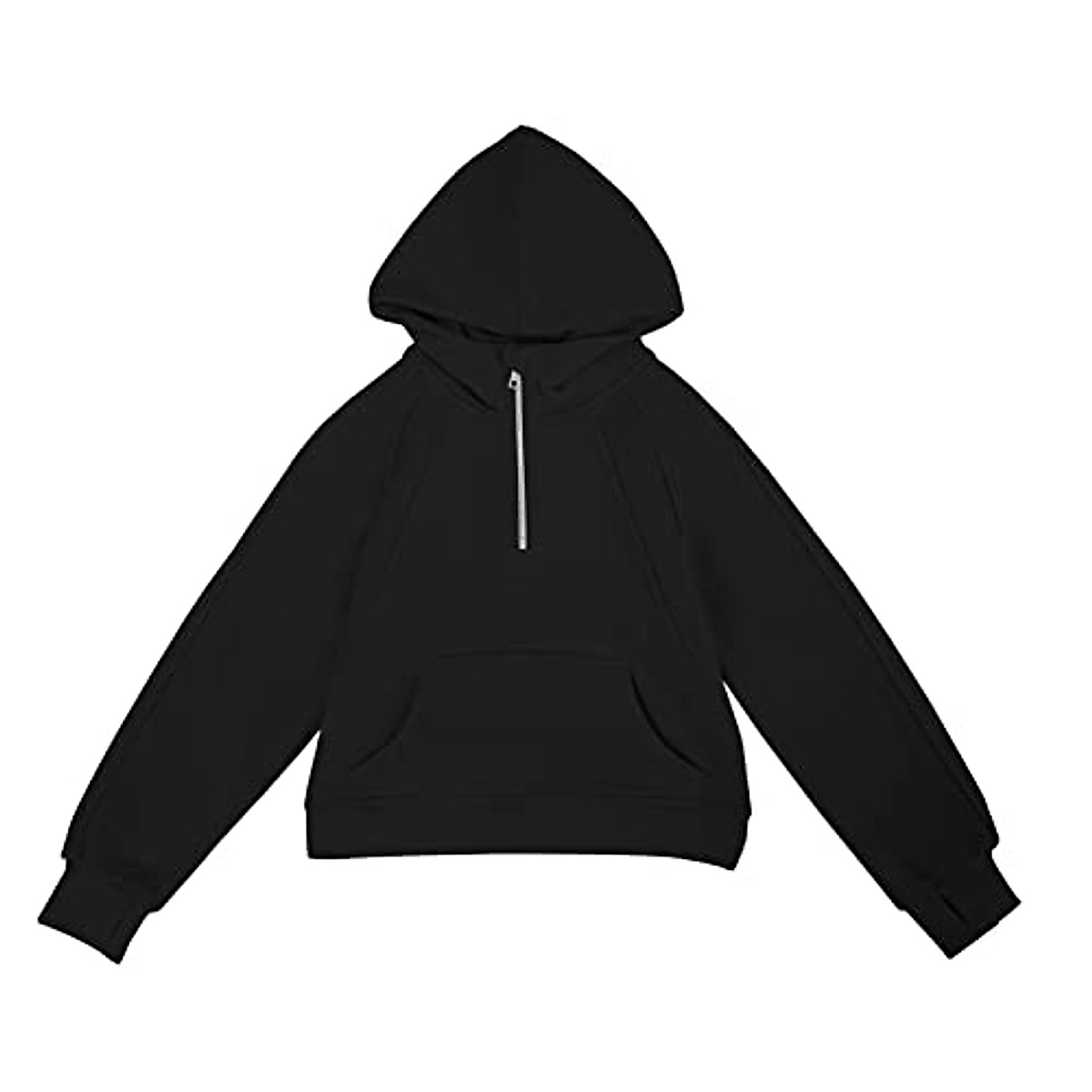 Girls' Hoodies Sweatshirts Half Zipper Pullover Crop Tops for Teen Girls Long Sleeve Sweater Thumb Hole Black
