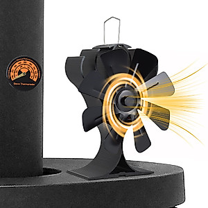 ELUTENG Wood Stove Fan 8 Blades Heat Powered Stove Fan Silent Fireplace Fan with Magnetic Thermometer Quickly Warm Air Stove Fanfor Home Wood, Log Burner, Fireplace (Black)